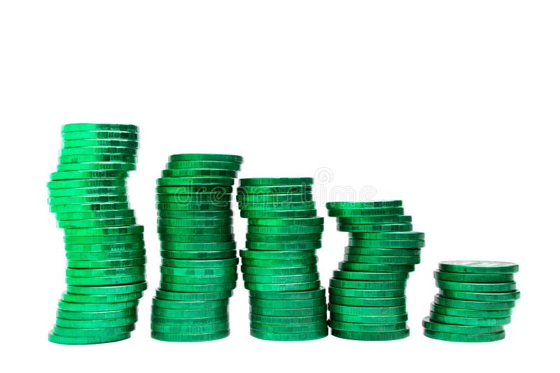 Green Coin Stacks Isolated on White Stock Photo - Image of diagram ...