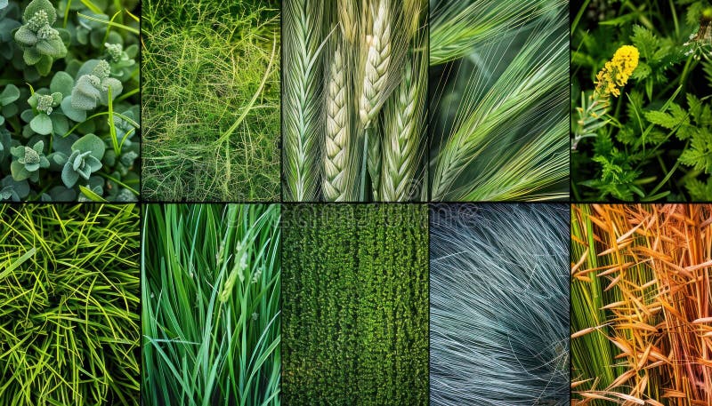 A Green Collage of Terrestrial Plants and Grasses in a Natural ...