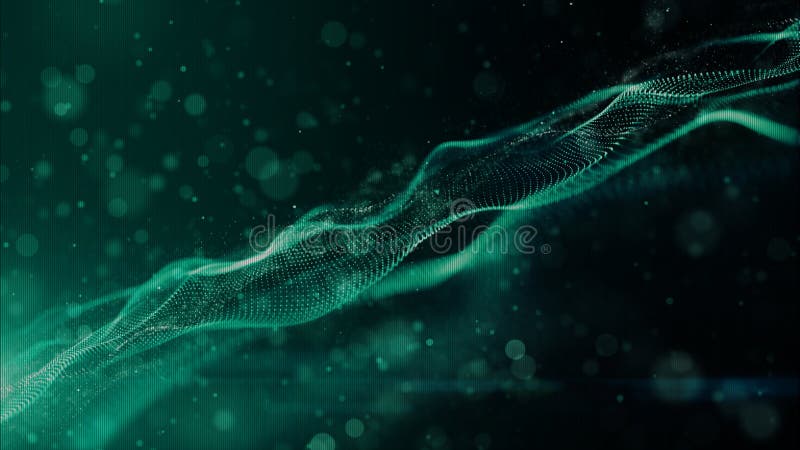 Green Color Digital Particles Wave Flow and Twist Abstract Motion ...