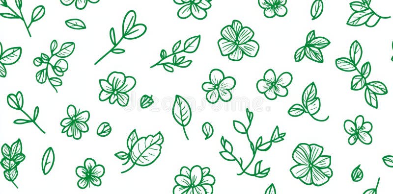Green Color Flowers in a Wallpaper Print Style Stock Illustration ...