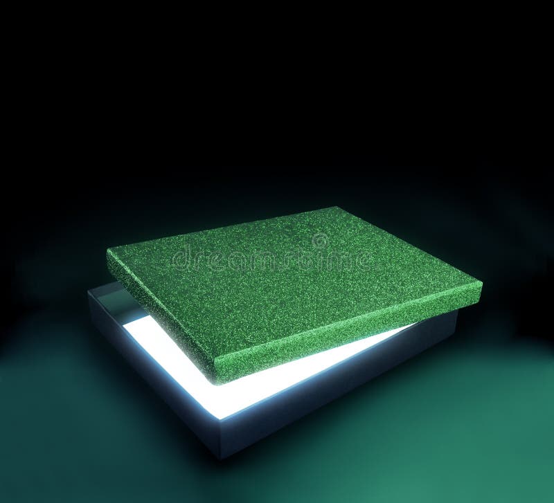 Green Color Gift Box. Opened Box Against Black Background with C Stock ...