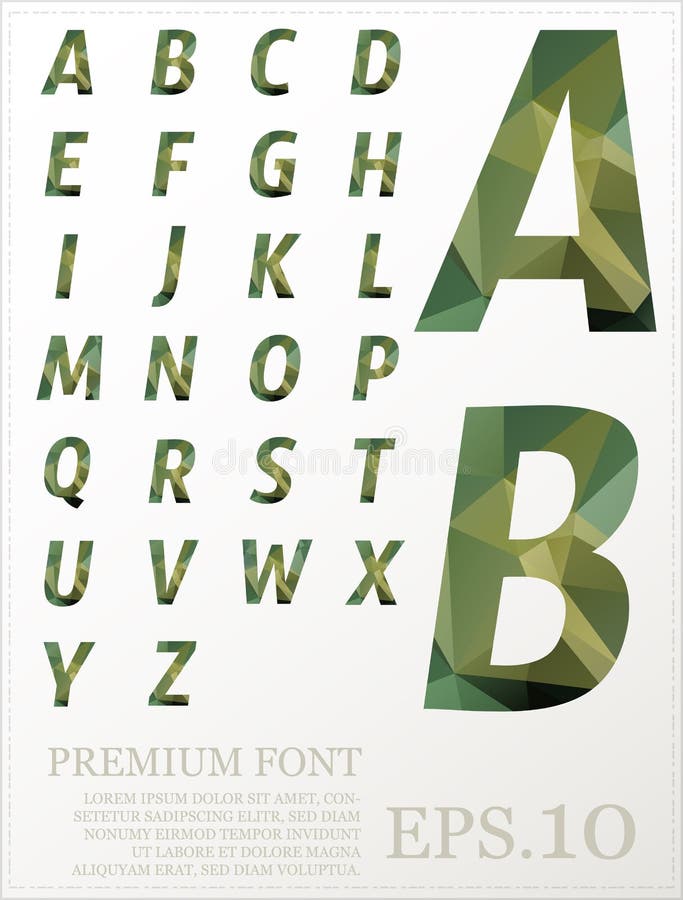 Green Color Letters in Low Poly Style. Multicolored Vector Design for ...