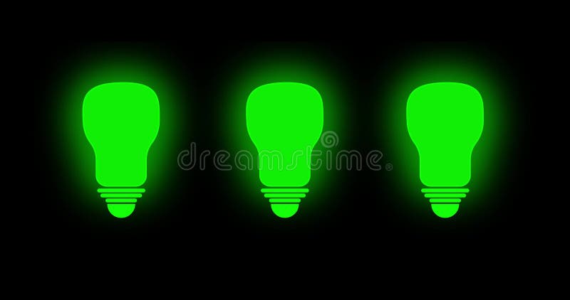 Green Color Light Bulb Blinking and Glowing on Black . Animated LED ...
