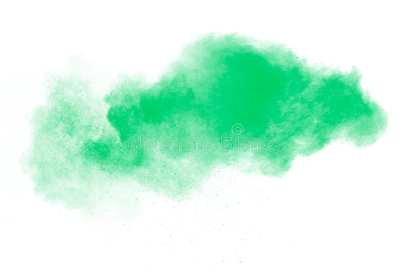 Green Color Powder Explosion Cloud Isolated on White Background Stock ...