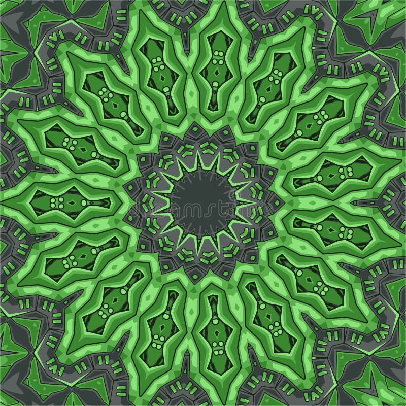 Green Color Seamless Pattern with Mandala Ornament Vector Illustration ...