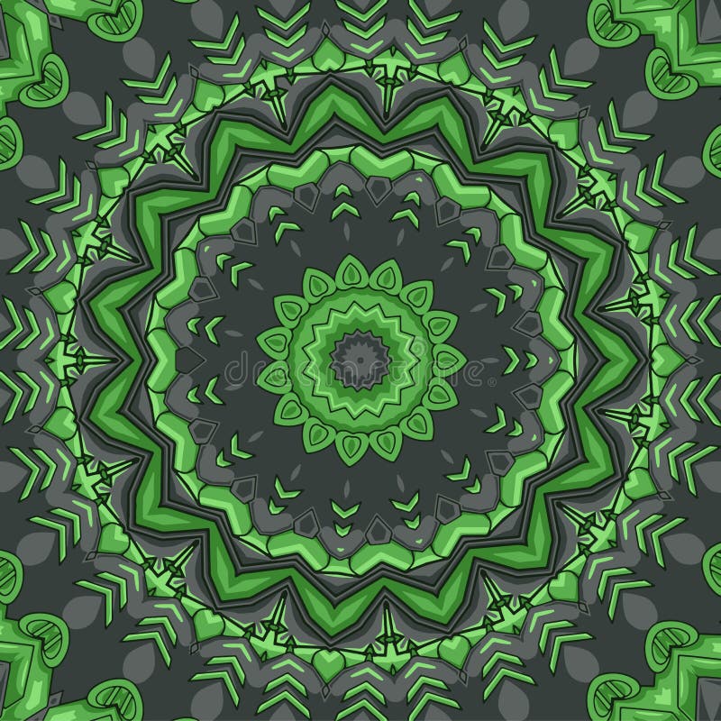 Green Color Seamless Pattern with Mandala Ornament Vector Illustration ...