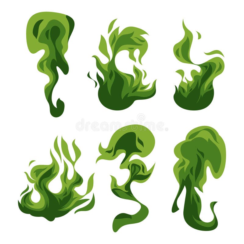 Green Color Set Shape Fire Effect Hot Explosion Danger Flammable ...