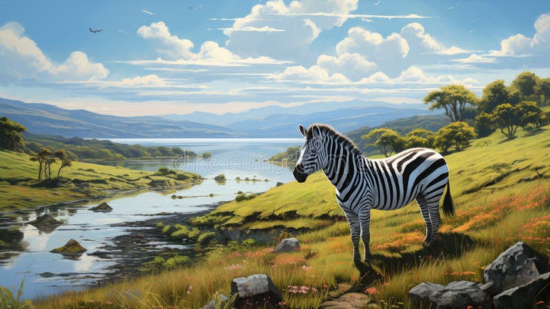 Zebra Painting in the Style of Greg Hildebrandt Stock Illustration ...