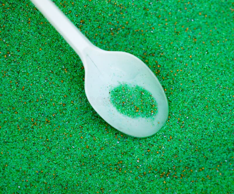 Green Colored Sand with a Spoon As a Background Stock Photo - Image of ...