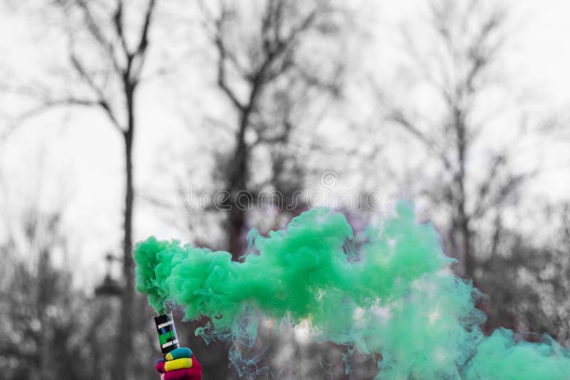 Green Colored Smoke Grenade in Hand Child Stock Photo - Image of hand ...