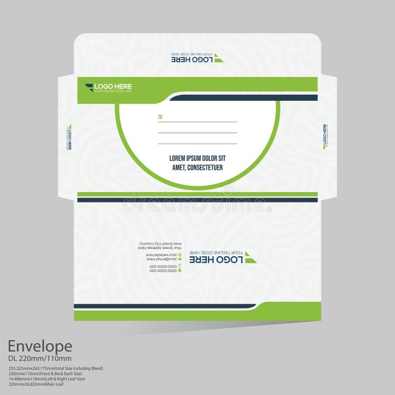 Green Colored Vector DL Envelope Design Stock Vector - Illustration of ...