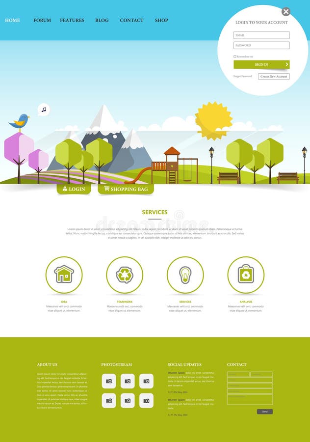 Green Colorful Eco Website Template, Vector Illustration. Stock Vector ...
