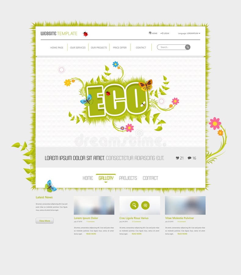 Green Colorful Eco Website Template, Vector Illustration. Stock Vector ...