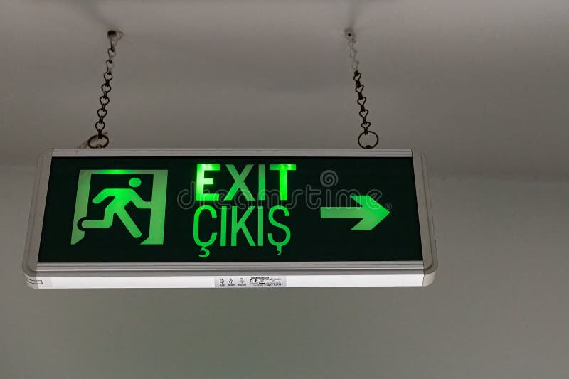 Green Coloured Illuminated Exit Sign Stock Photo - Image of design ...