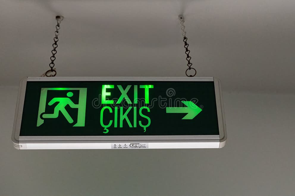 Green Coloured Illuminated Exit Sign Stock Photo - Image of design ...