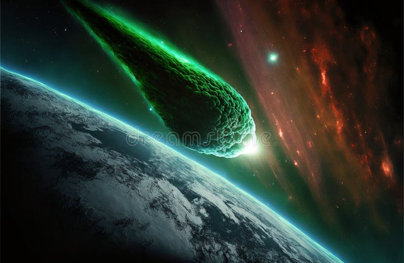 Green comet in space stock illustration. Illustration of night - 268175772