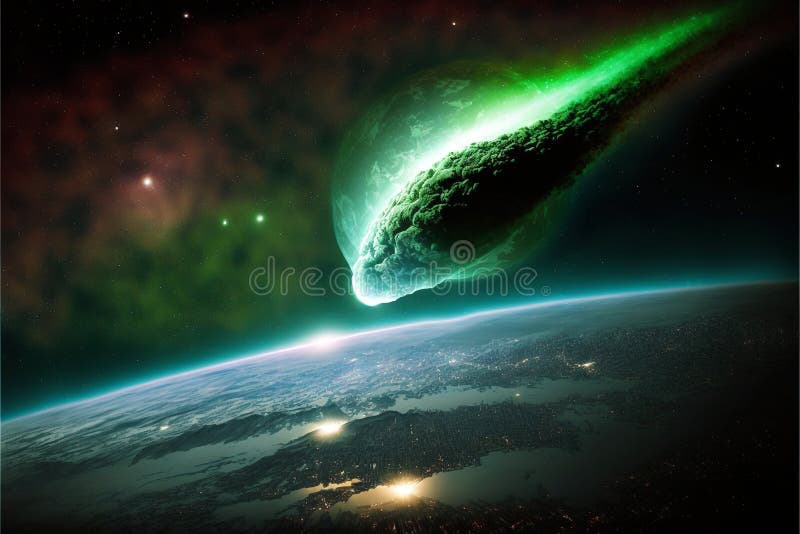 Green comet in space stock illustration. Illustration of green - 268175776