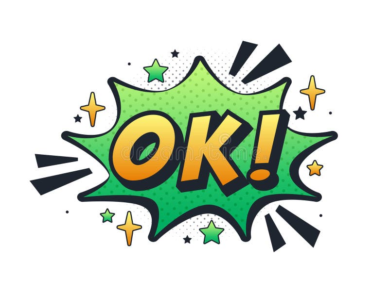 Green Comic Speech Bubble Expressing Ok with Stars Stock Illustration ...