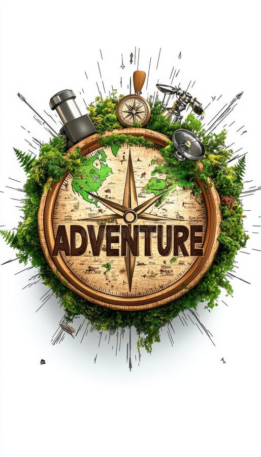 Green Compass Design Symbolizing Adventure with Outdoor Elements, on ...