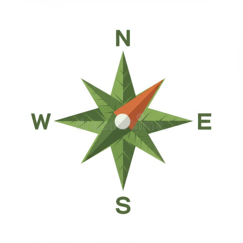 Green Compass with Orange Arrow on White Background Stock Illustration ...