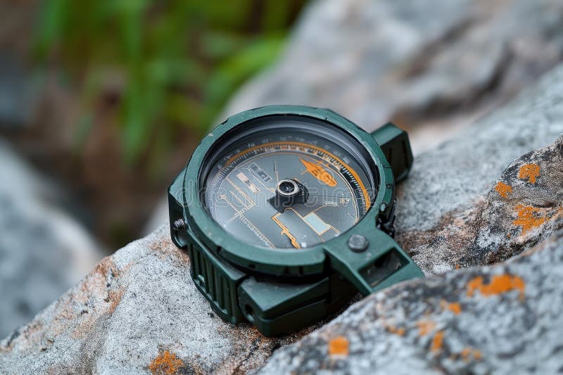 Green Compass on a Rock with Orange Lichen Stock Illustration ...