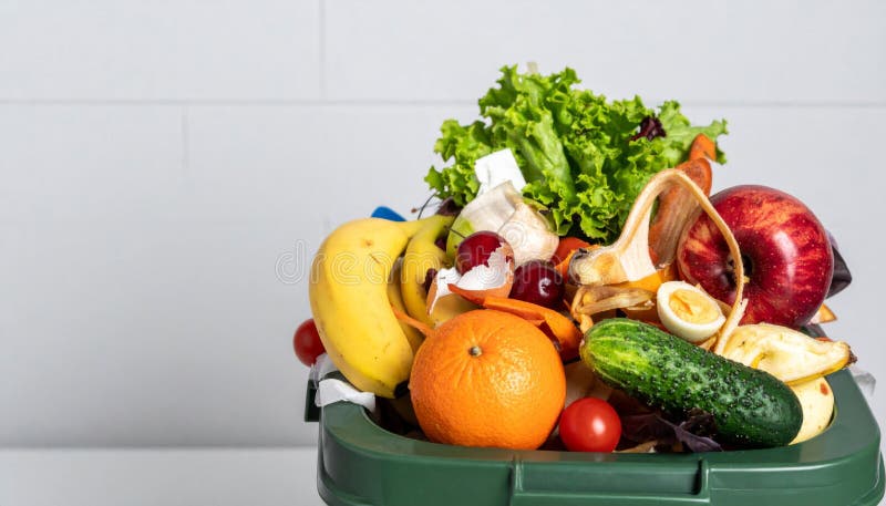 Green Compost Bin Overflowing with Assorted Fruit and Vegetable Food ...