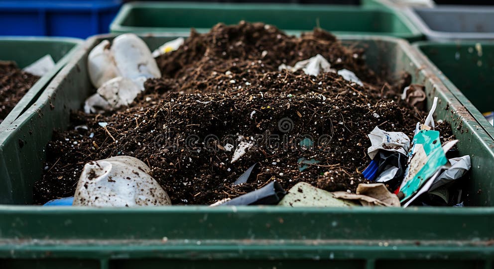 Compost Bin with Plastic Waste Stock Illustration - Illustration of ...