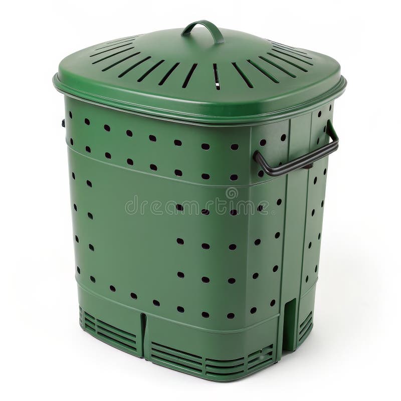 Green Compost Bin Perforated Design, Lidded, Rectangular, Recycling ...