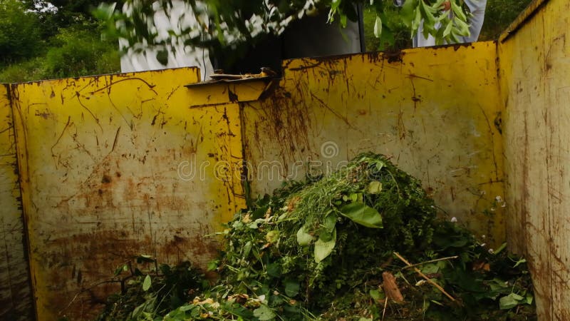 Green Compost. Tree Branches into a Metal Container.Vegetable Waste ...