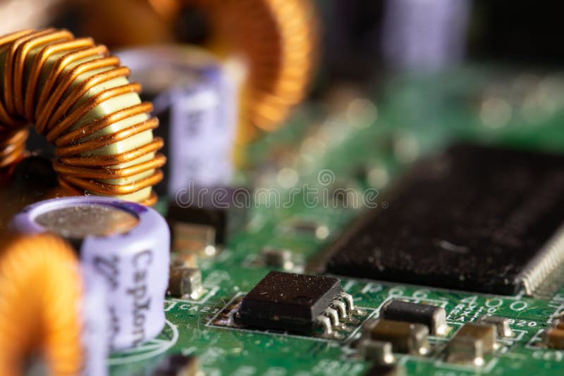 Green Computer Board with Different Electronics Elements. Texture Stock ...