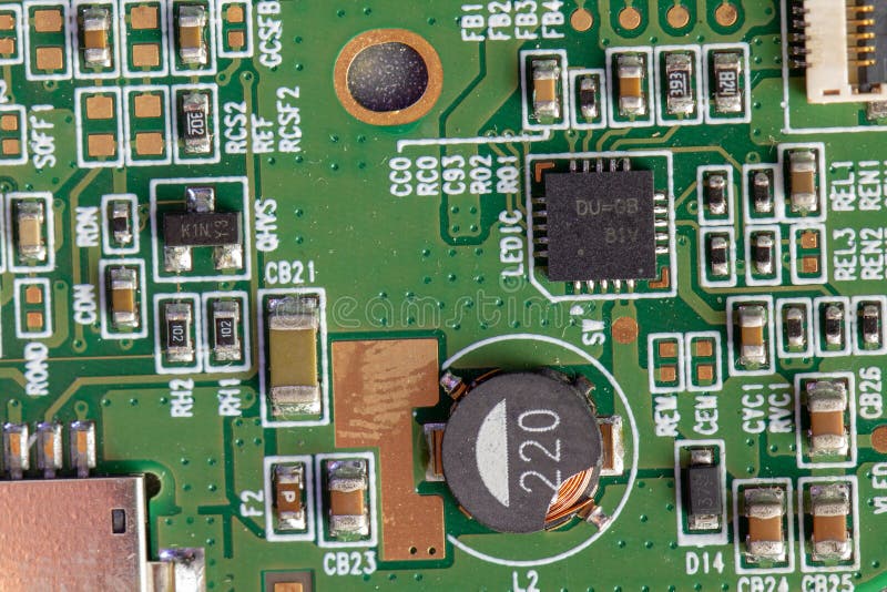 Green Computer Board with Different Electronics Elements. Texture Stock ...