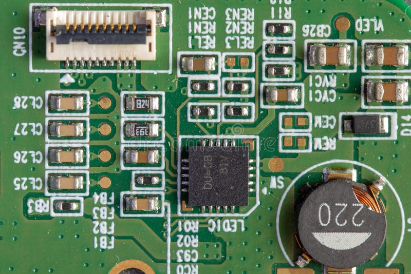 Green Computer Board with Different Electronics Elements. Texture Stock ...