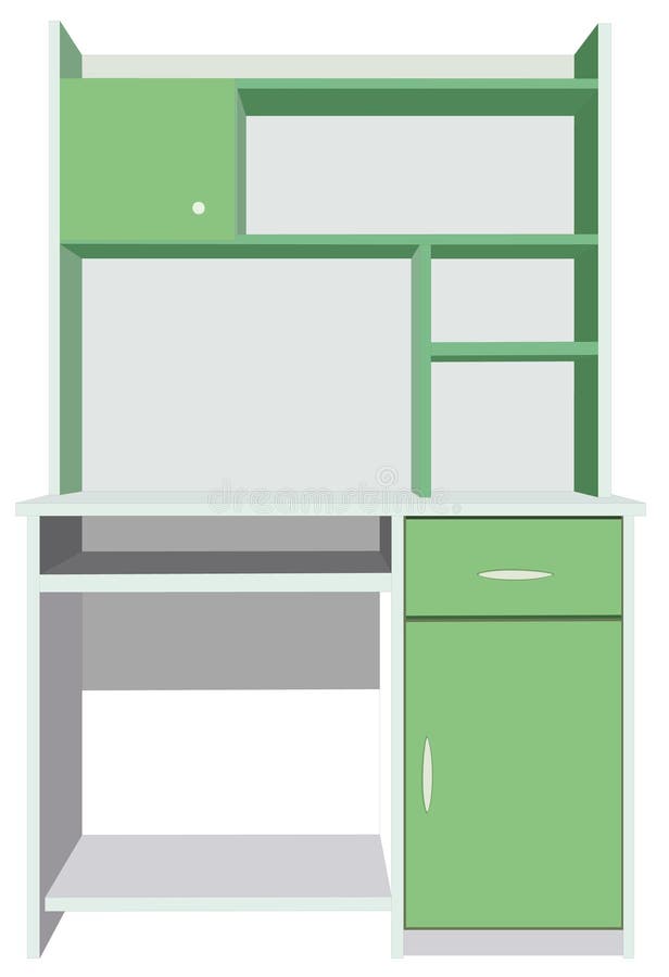 Green Computer Desk with Drawers and Storage Stock Vector ...