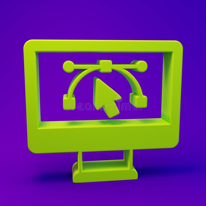 Green Computer Display with Design Program Icon Isolated on Isolated on ...