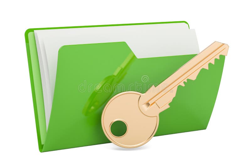 Green Computer Folder Icon with Key, 3D Rendering Stock Illustration ...
