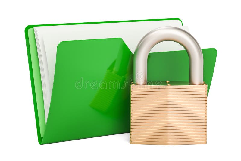 Green Computer Folder Icon with Padlock, 3D Rendering Stock ...