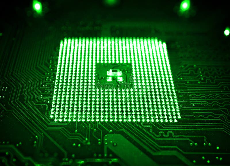 Green Computer Motherboard and Processor Slot with Blur Effect Macro ...