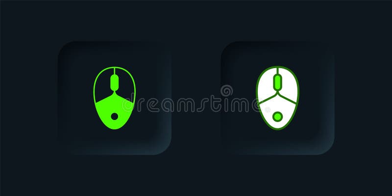 Green Computer Mouse Gaming Icon Isolated on Black Background. Optical ...