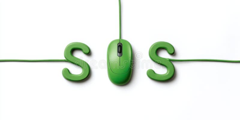 Green Computer Mouse and Letters Spelling SOS Create a Striking Visual ...