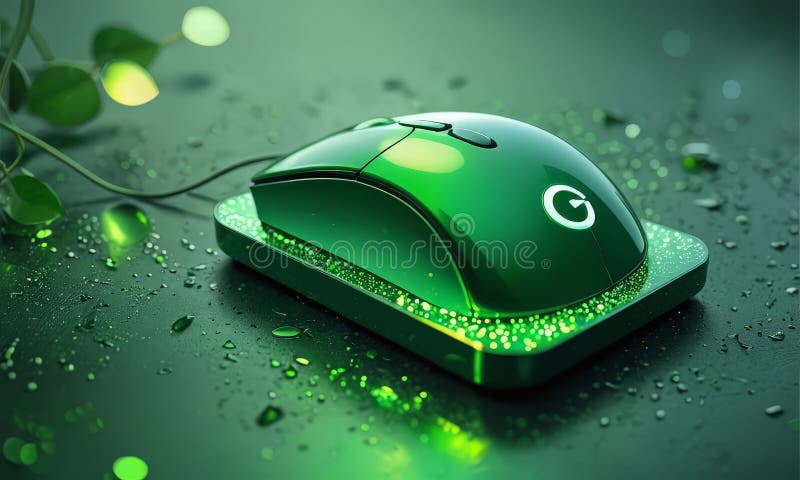 Green Computer Mouse with White G Logo Rests on Green Surface ...
