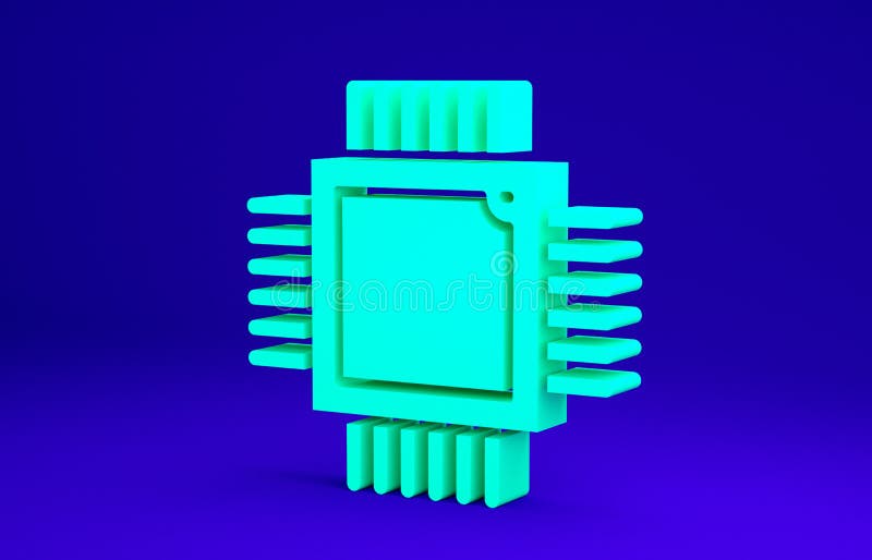 Green Computer Processor with Microcircuits CPU Icon Isolated on Blue ...