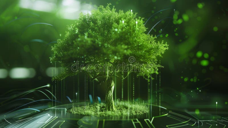 Tree Growing on Digital Planter. Stock Illustration - Illustration of ...
