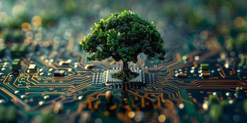 Green Computing Technology: Computer Circuit Board with Tree Growth on ...