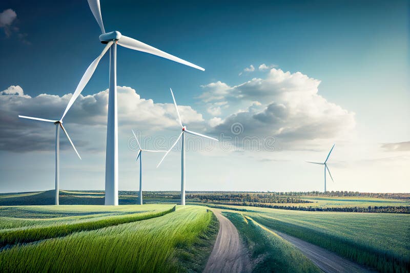 Green Concert. Windmills in the Field Stock Illustration - Illustration ...