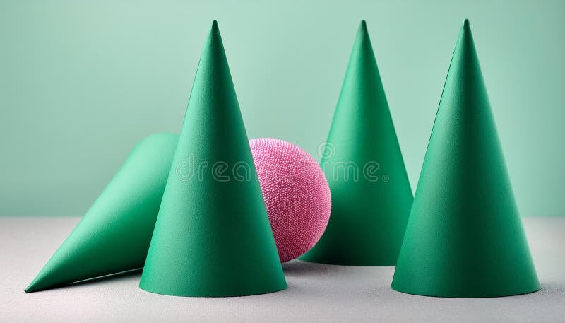 Green Cones with a Pink Spheres in Different Shapes Stock Illustration ...