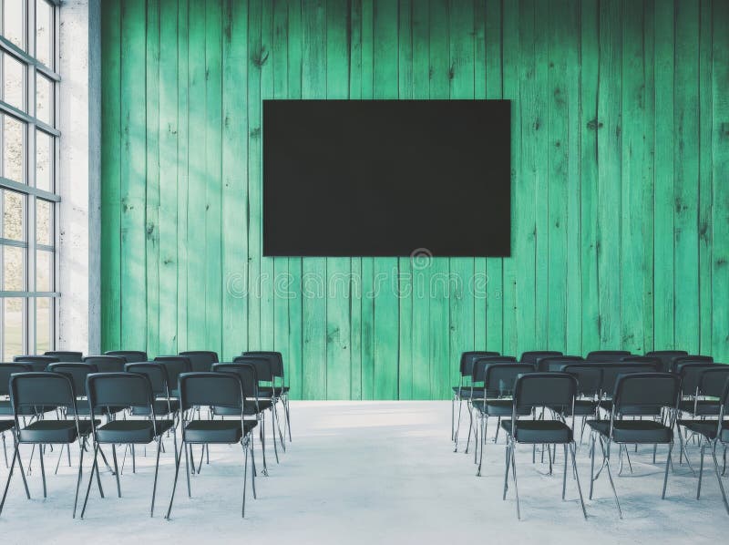 A Green Conference Hall Corner with a Projection Screen Stock Photo ...