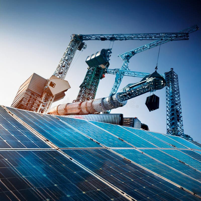 A Construction Site with Cranes and Solar Panels Generative AI Stock ...