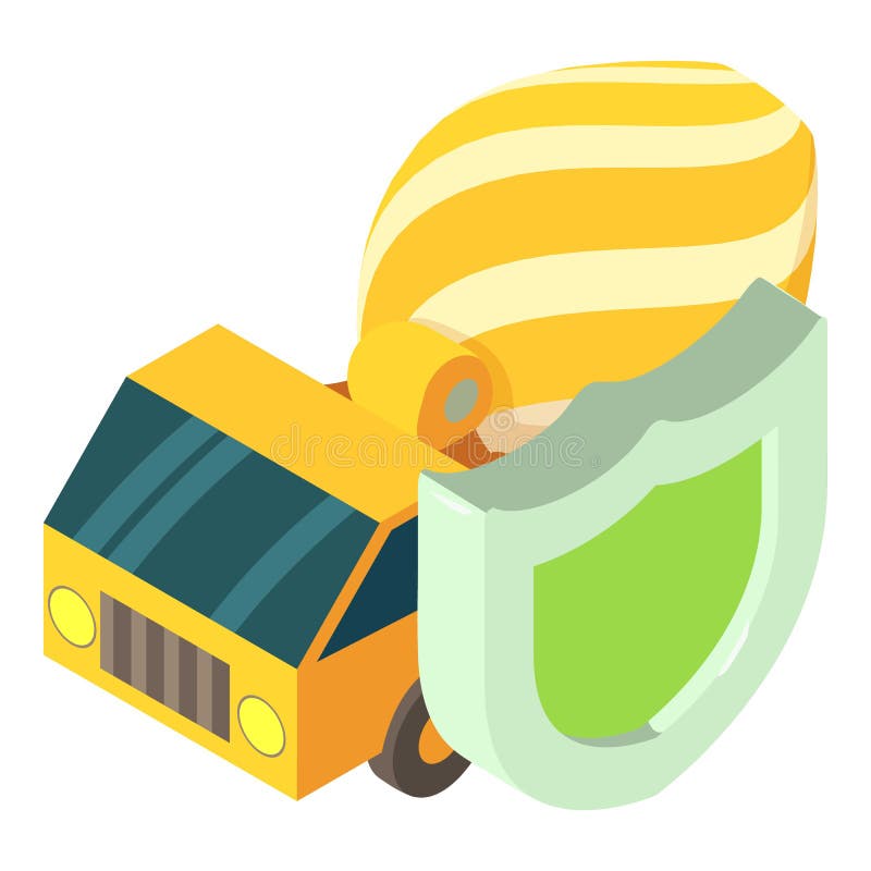 Green Construction Icon Isometric Vector. Green Shield Concrete Mixer ...