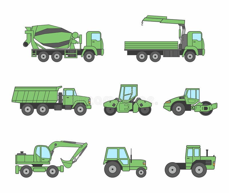 Green Construction Machines Icons Set Stock Vector - Illustration of ...
