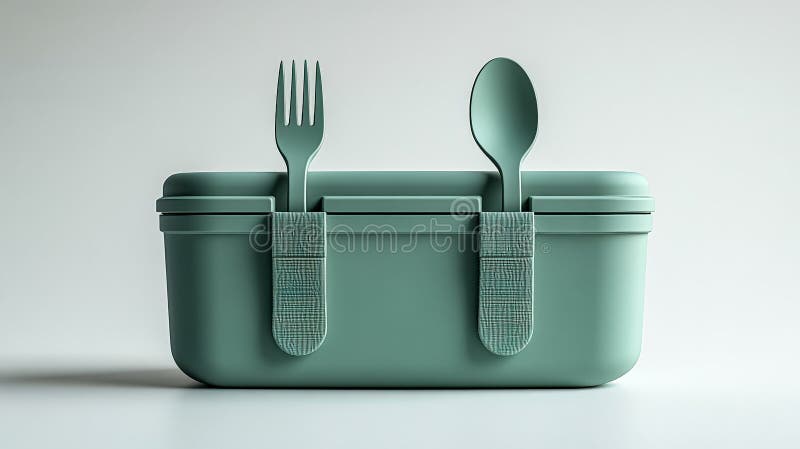 Green Container with a Fork and Spoon Inside Stock Photo - Image of ...